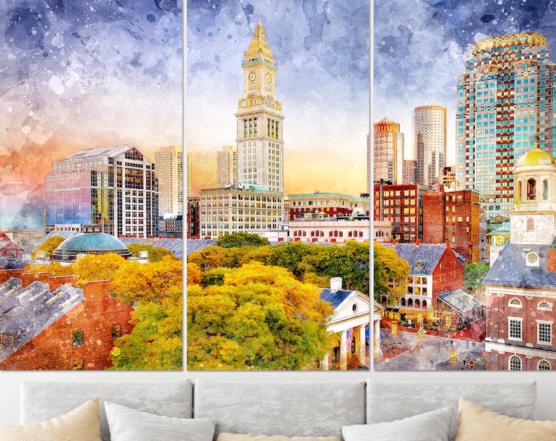 Boston Skyline, Boston Wall Art, Boston Canvas Print, Boston Painting ...