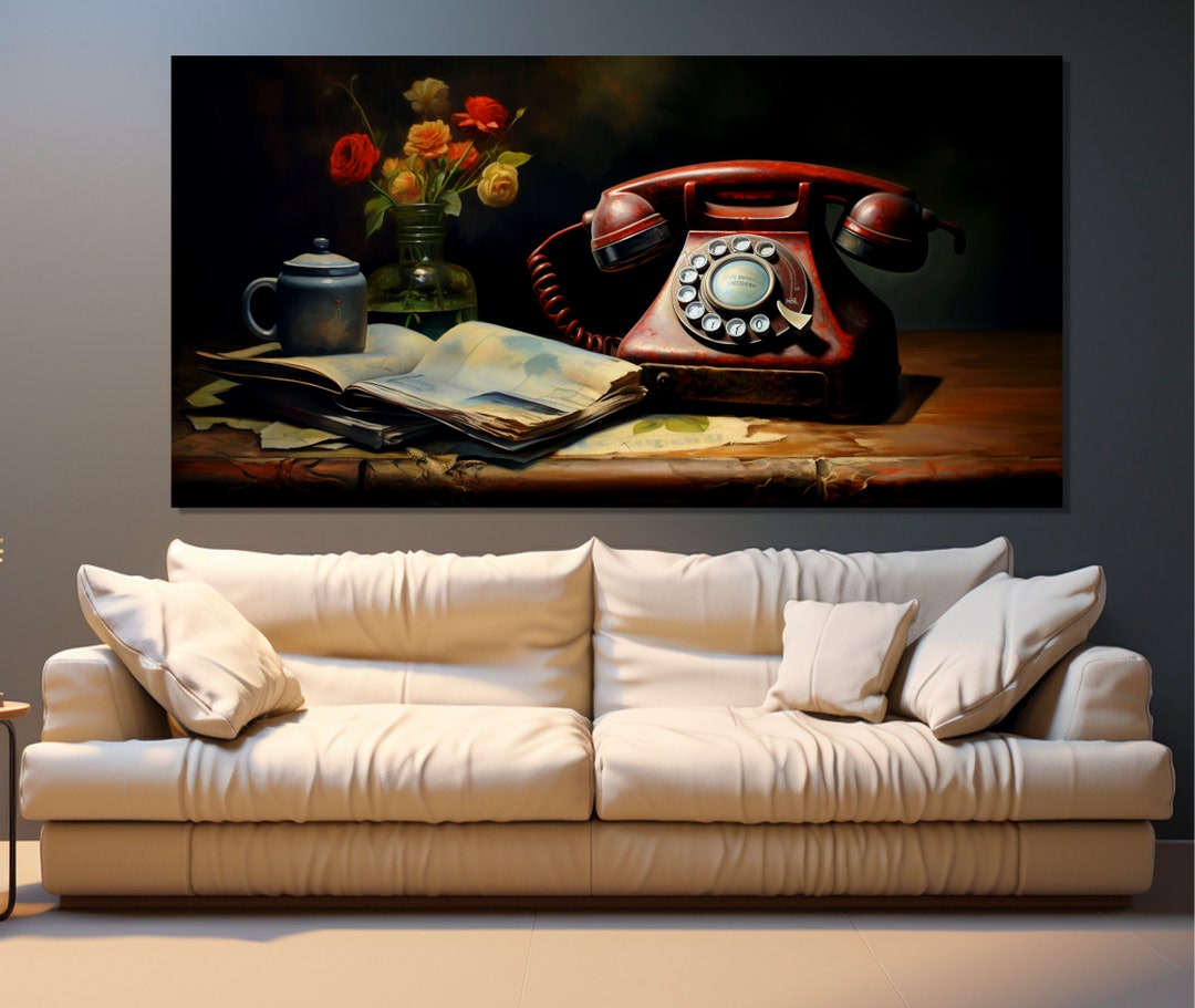 Vintage Telephone Painting Printed on Canvas, Vintage Still Life ...