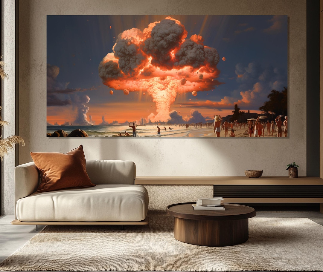 Nuclear War Painting Printed on Canvas, Nuclear Explosion on the Beach ...