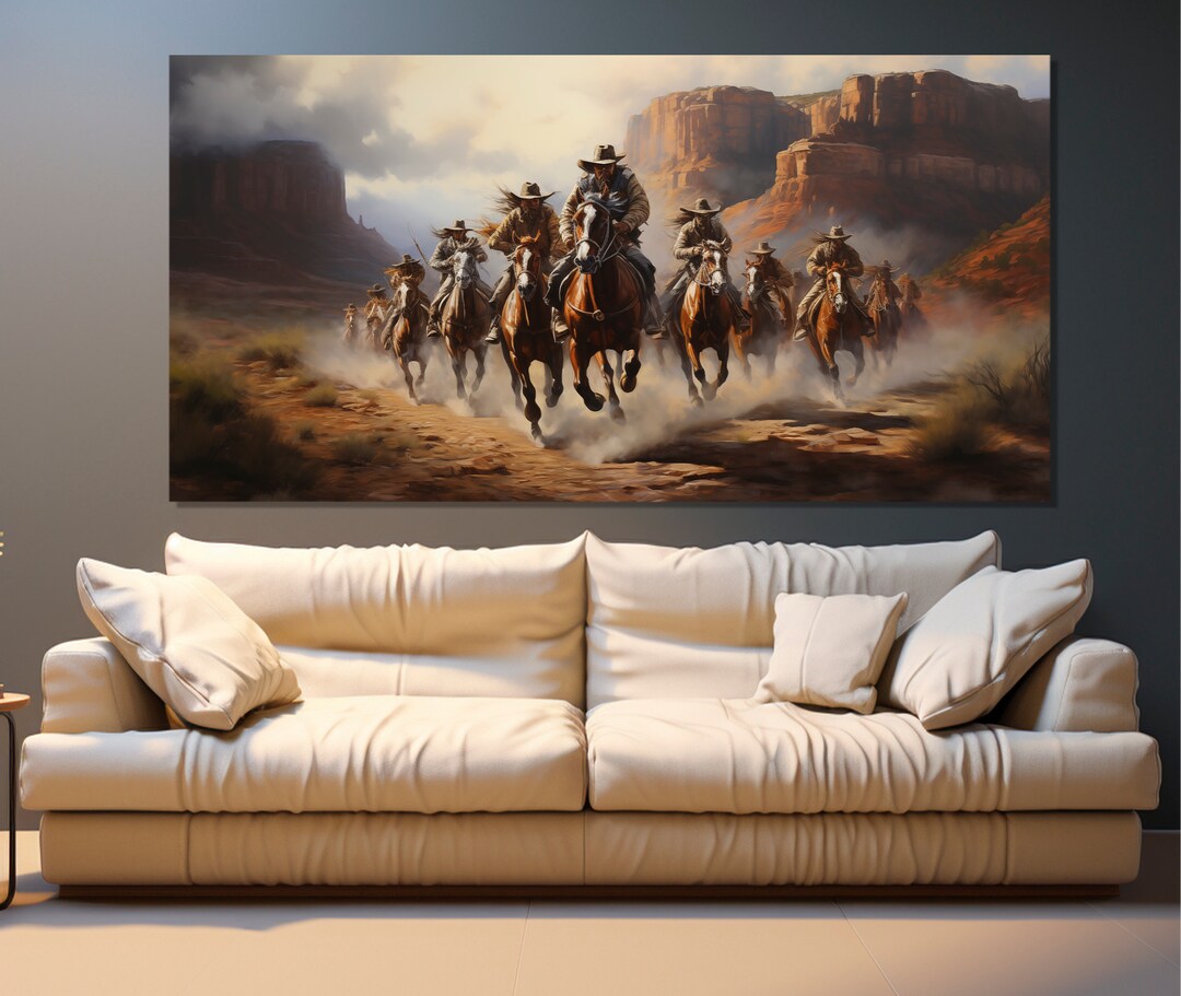 Wild West Wall Art, Cowboys Riding in Canyons Canvas Print, Cowboy Gift ...