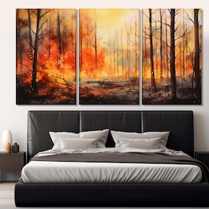 Forest Fire Painting Printed on Canvas, Firefighter Gift, Firefighter ...