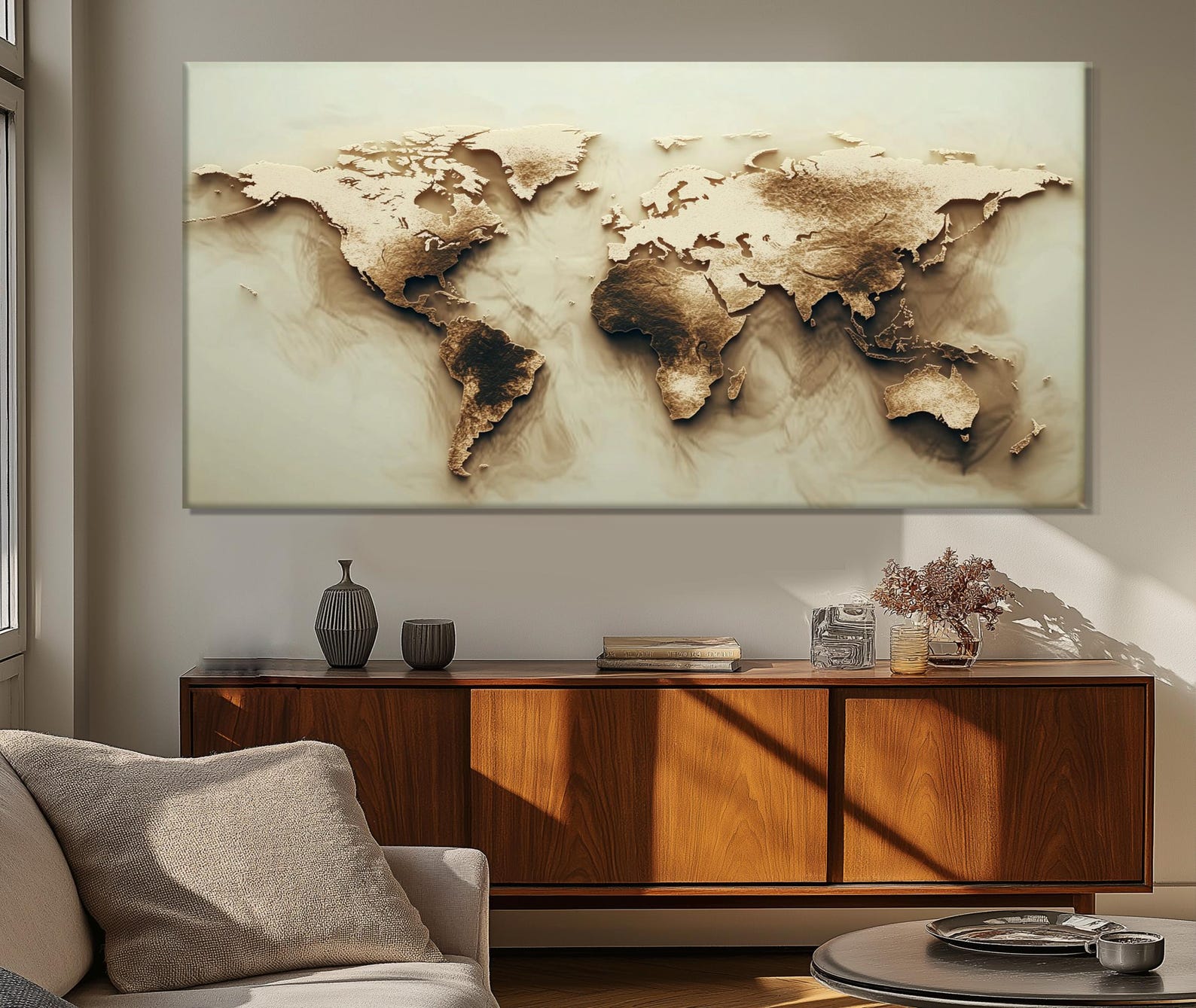 Large World Map Painting Printed on Canvas, Modern Office Wall Decor ...