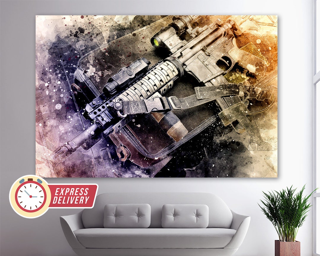 M4 Assault Rifle Canvas Art, Police Wall Art, Weapon Canvas, Police ...