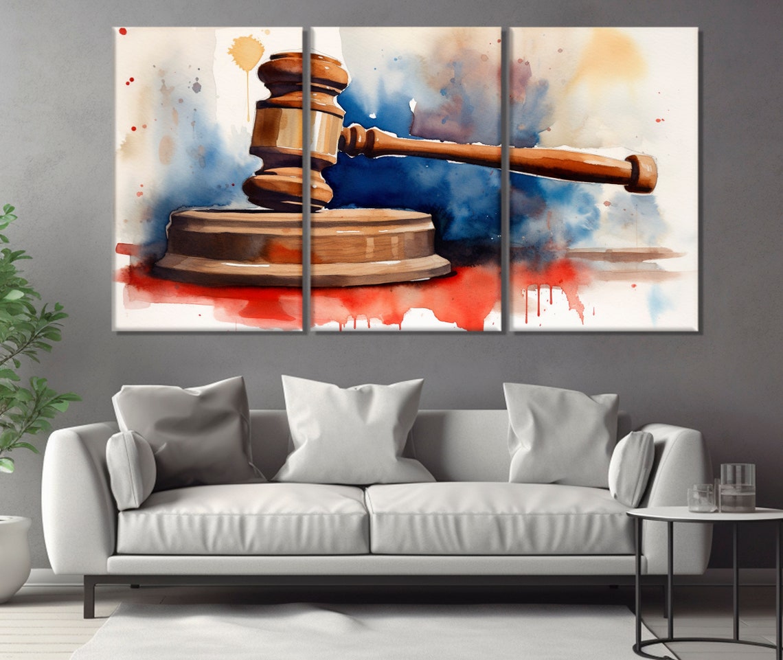 Abstract Judge's Gavel Watercolor Painting Printed on Canvas, Law Wall ...