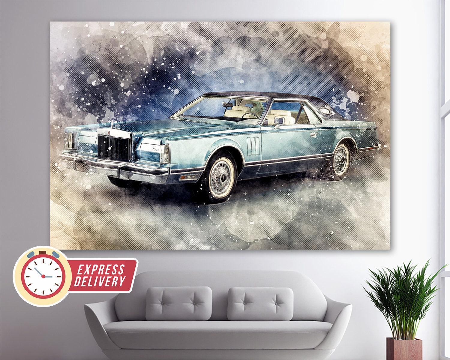 Lincoln Continental Mark V Canvas Art, Lincoln Print, American Retro ...