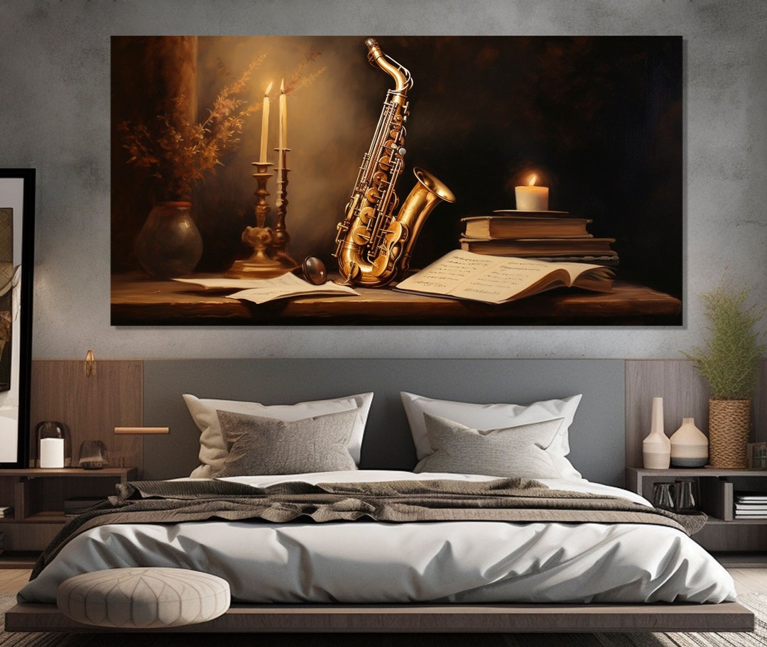 Saxophone Painting Printed on Canvas, Abstract Saxophone Wall Art ...