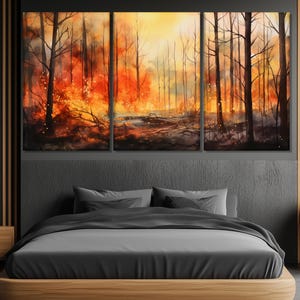 Forest Fire Painting Printed on Canvas, Firefighter Gift, Firefighter ...