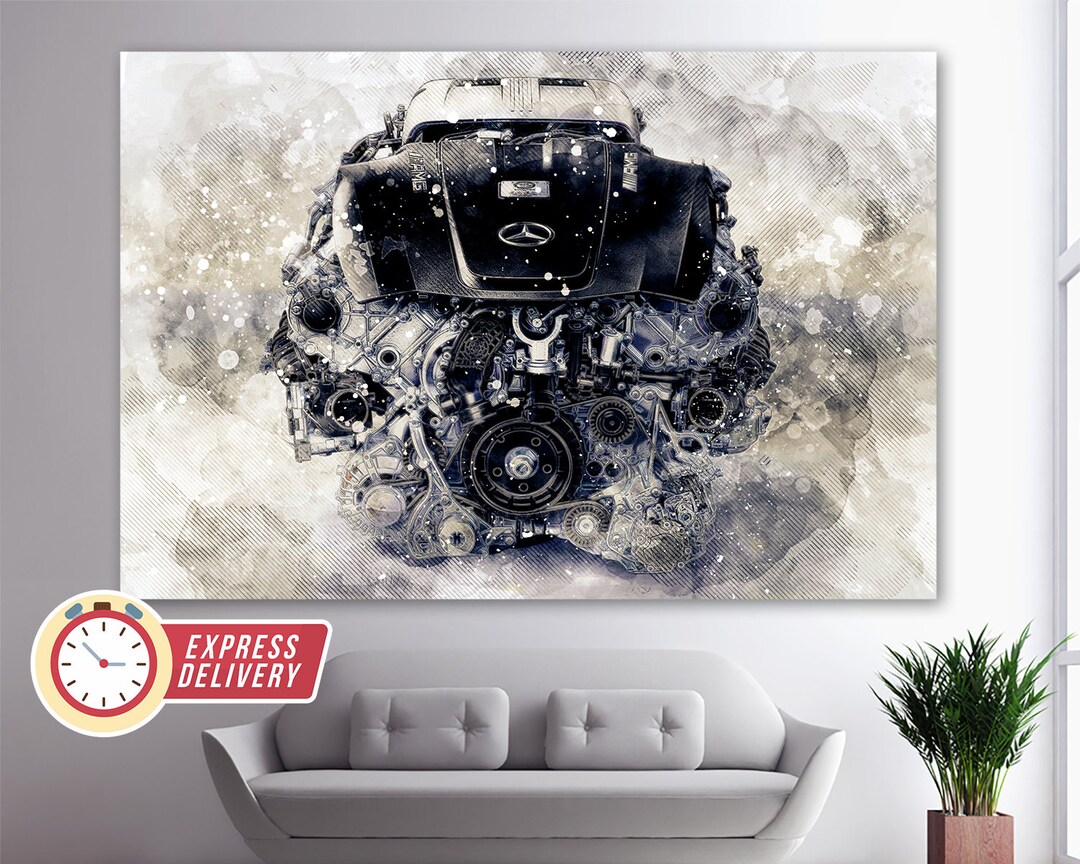 AMG Biturbo V8 Engine Canvas Art, Mechanic Gift, Car Service Decor ...