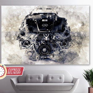 AMG Biturbo V8 Engine Canvas Art, Mechanic Gift, Car Service Decor ...