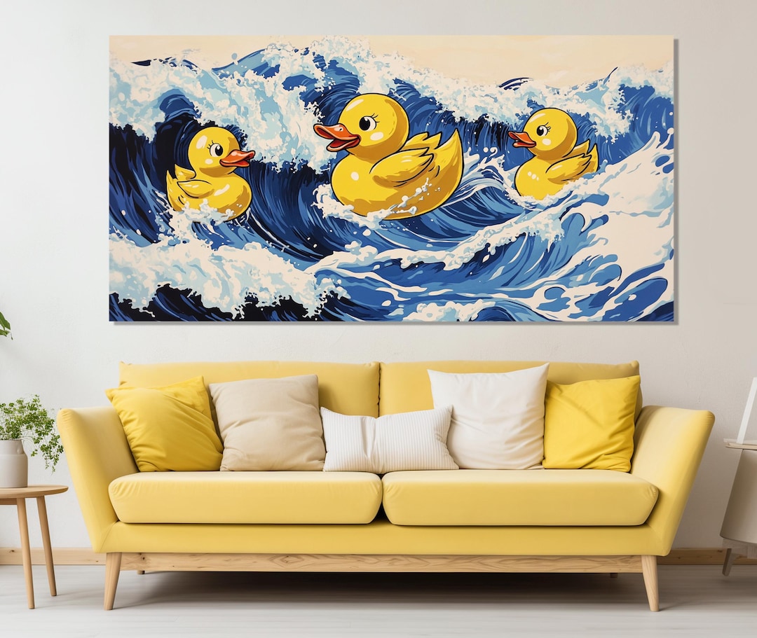 Rubber Ducks Surfing on the Waves Hokusai Style Painting Printed on ...