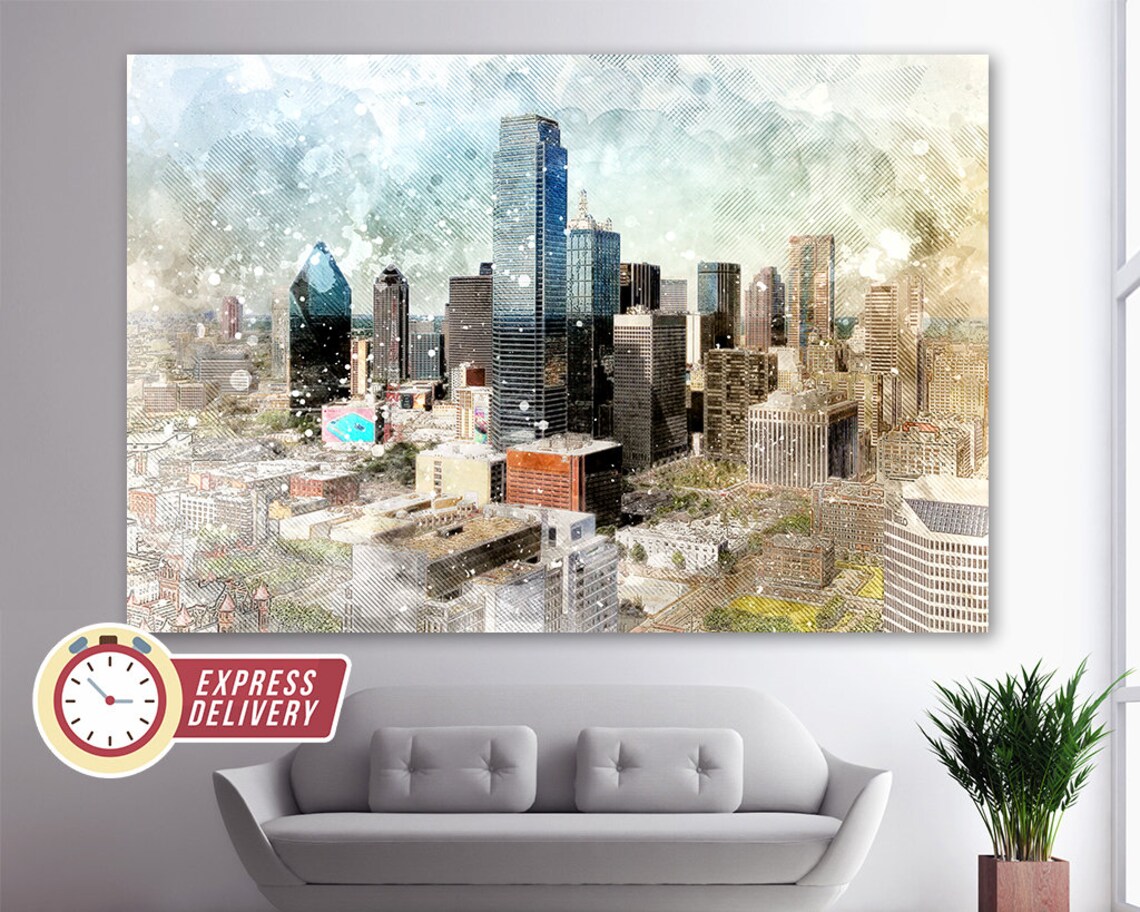 Dallas Skyline Canvas Art Dallas Print Dallas Wall Art | Etsy