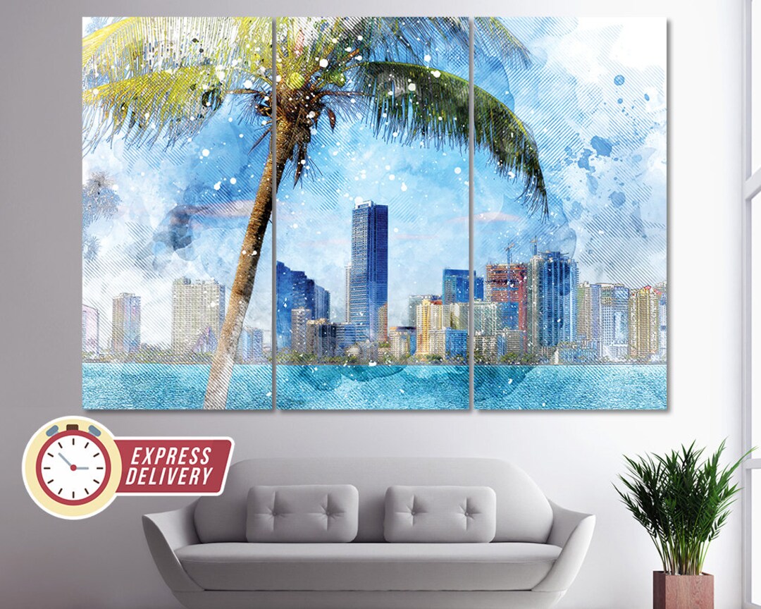 Miami Skyline Canvas Art, Miami Print, Miami Wall Art, Miami Canvas Art ...