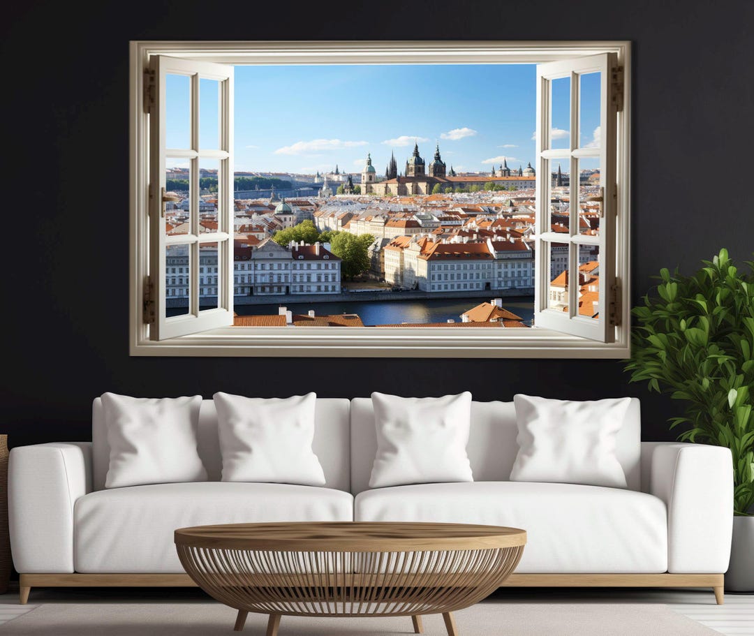 Prague View From Open Window Canvas Print, Prague Painting, Faux Window ...