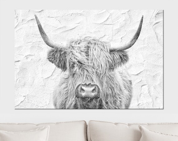 Highland Cow on Rustic Wall Background Canvas Print Modern - Etsy