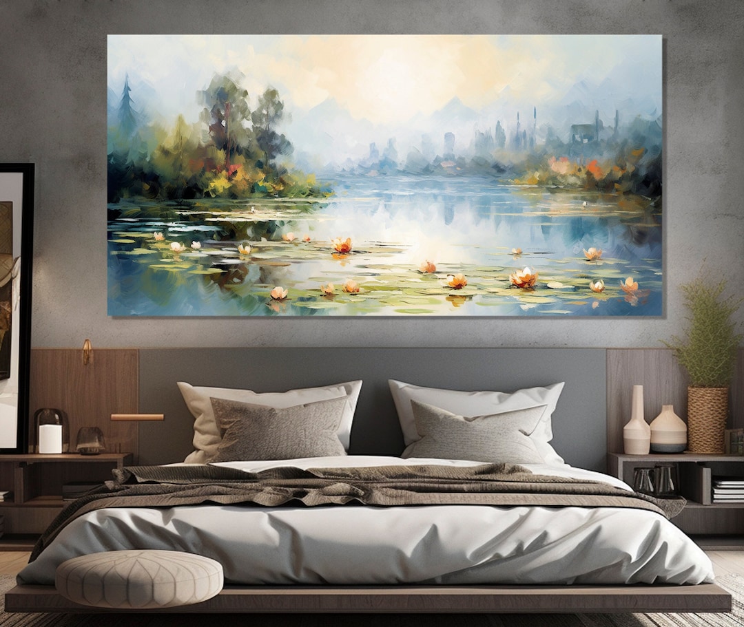 Claude Monet Style Painting Printed on Canvas, Water Lilies Canvas ...