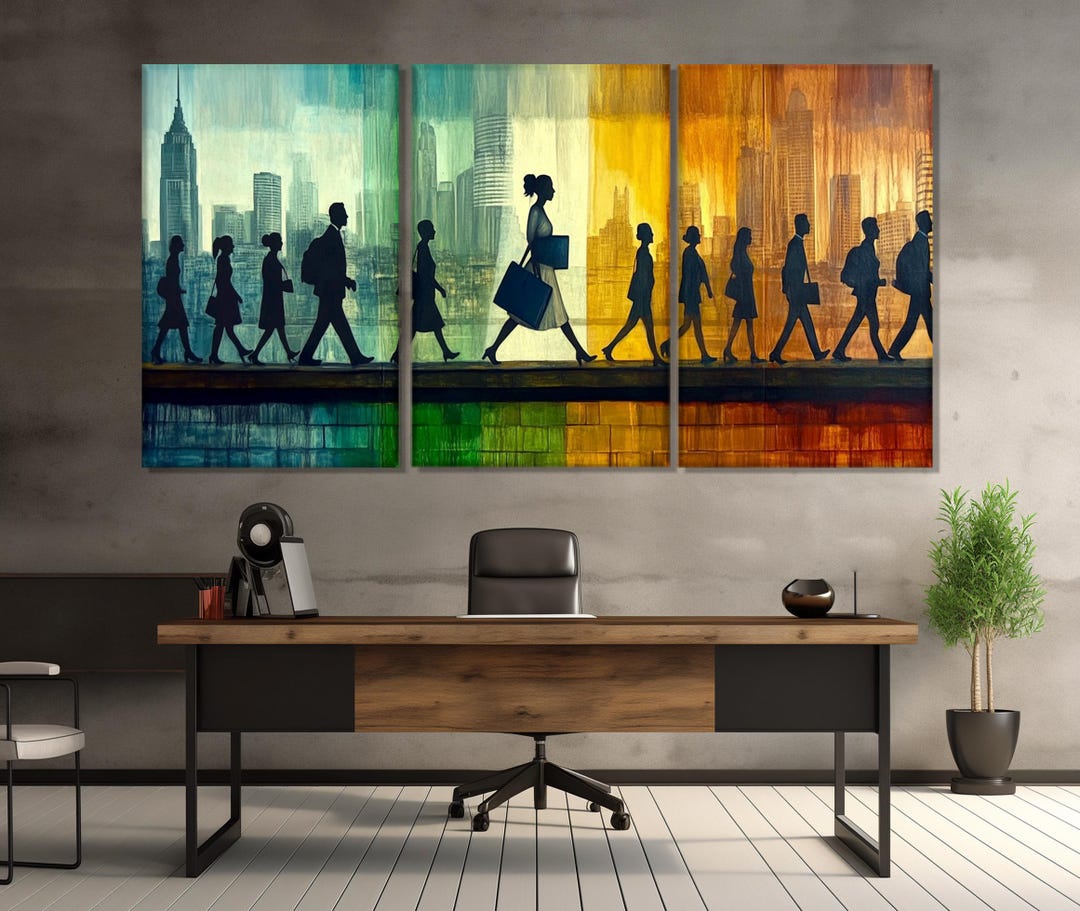 Modern Office Wall Art, Abstract Business Canvas Art, People on Work ...