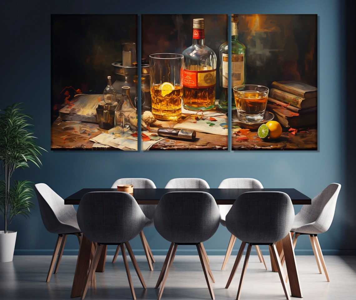 Alcohol Still Life Painting Printed on Canvas, Whiskey Canvas Print ...