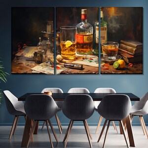 Alcohol Still Life Painting Printed on Canvas, Whiskey Canvas Print ...