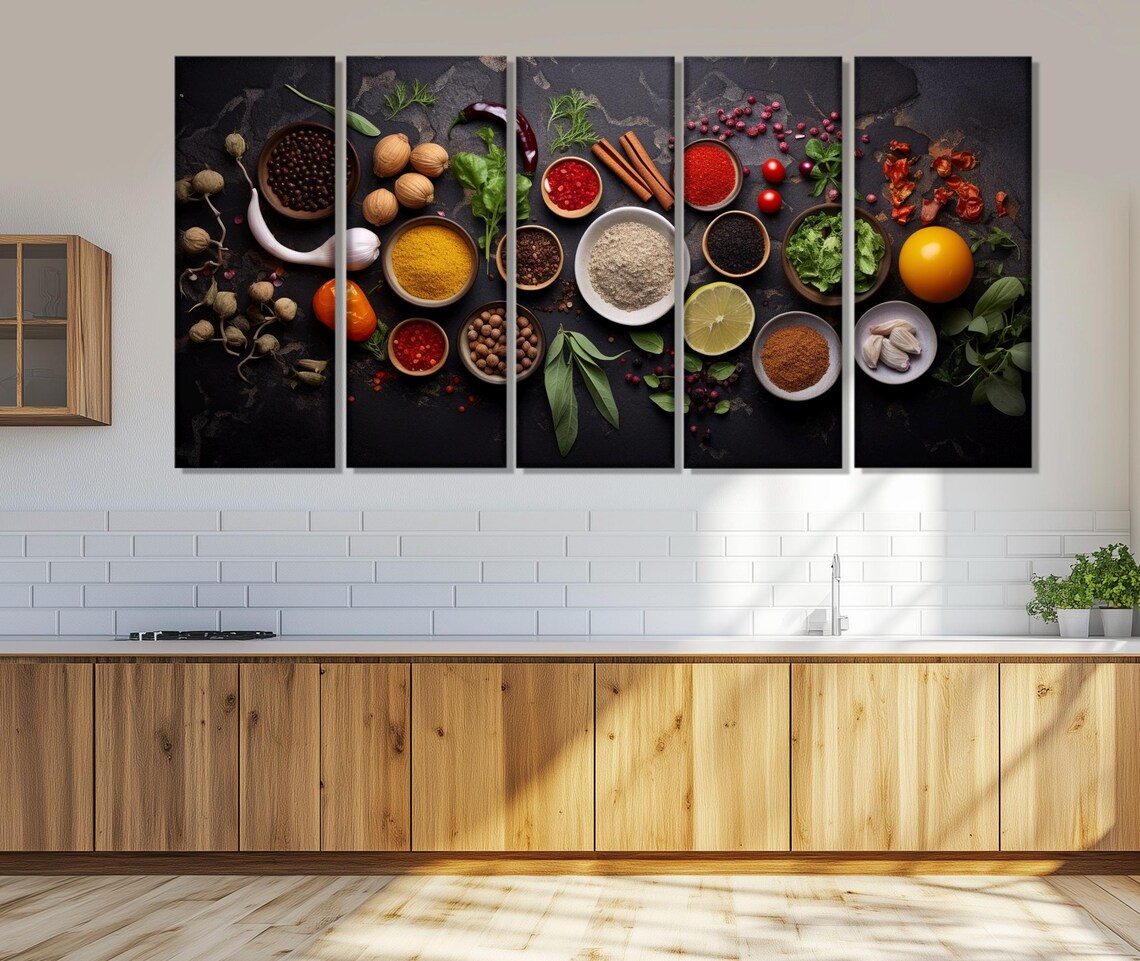 Spices Wall Art, Indian Spices and Herbs Canvas Print, Healthy Food ...