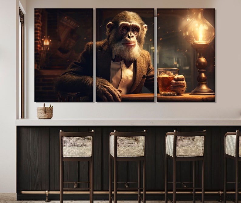 Old Monkey Gentleman in Suit With a Glass of Whiskey Canvas Print ...
