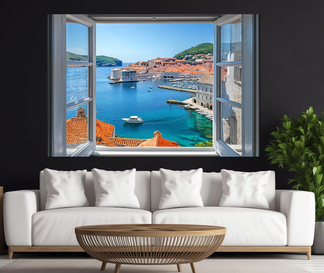 Dubrovnik Old Town View From Open Window Canvas Print, Dubrovnik Marina ...