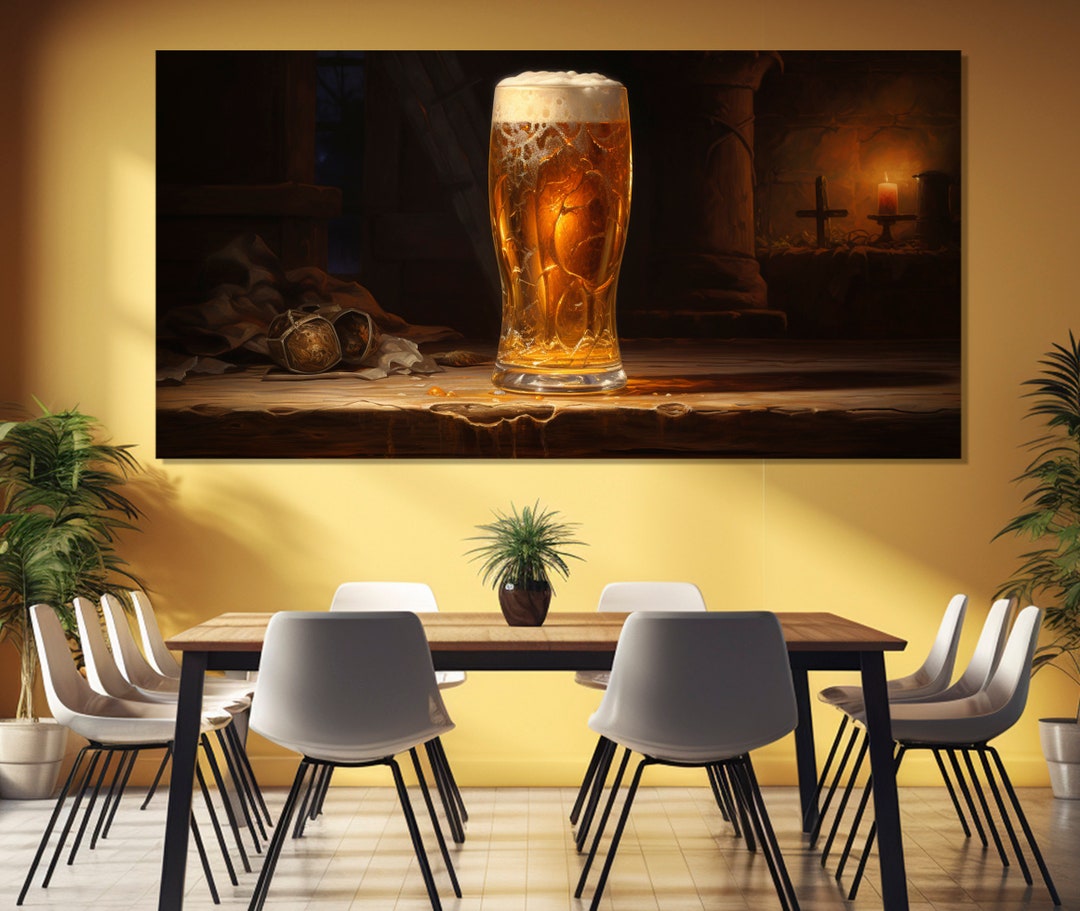 Beer Wall Art, Glass of Beer Painting Printed on Canvas, Beer Canvas ...
