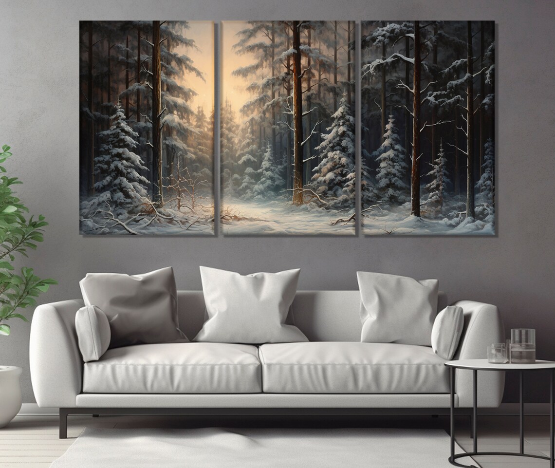 Mystic Winter Forest Painting Printed on Canvas, Large Forest Canvas ...