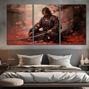 Abstract Samurai in Sakura Garden Canvas Print, Japanese Wall Art ...