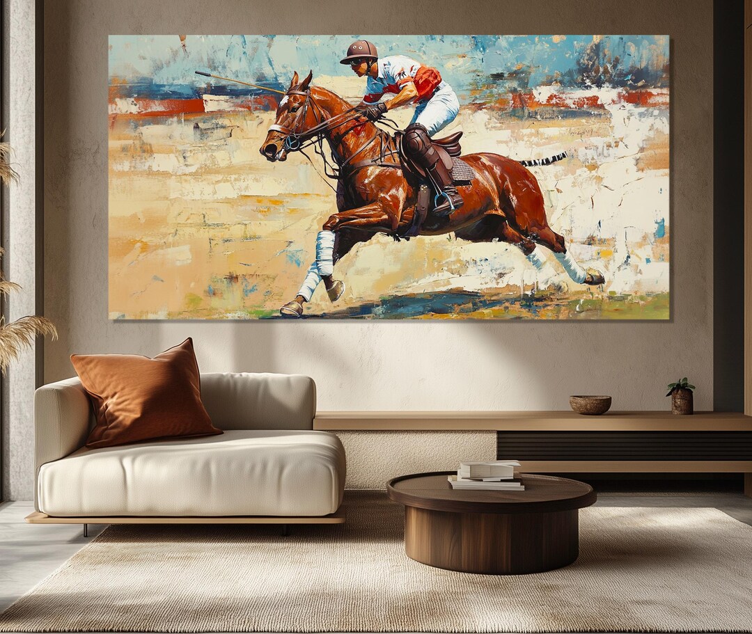 Polo Painting Printed on Canvas, Horse Polo Wall Art, Retro Polo Canvas ...