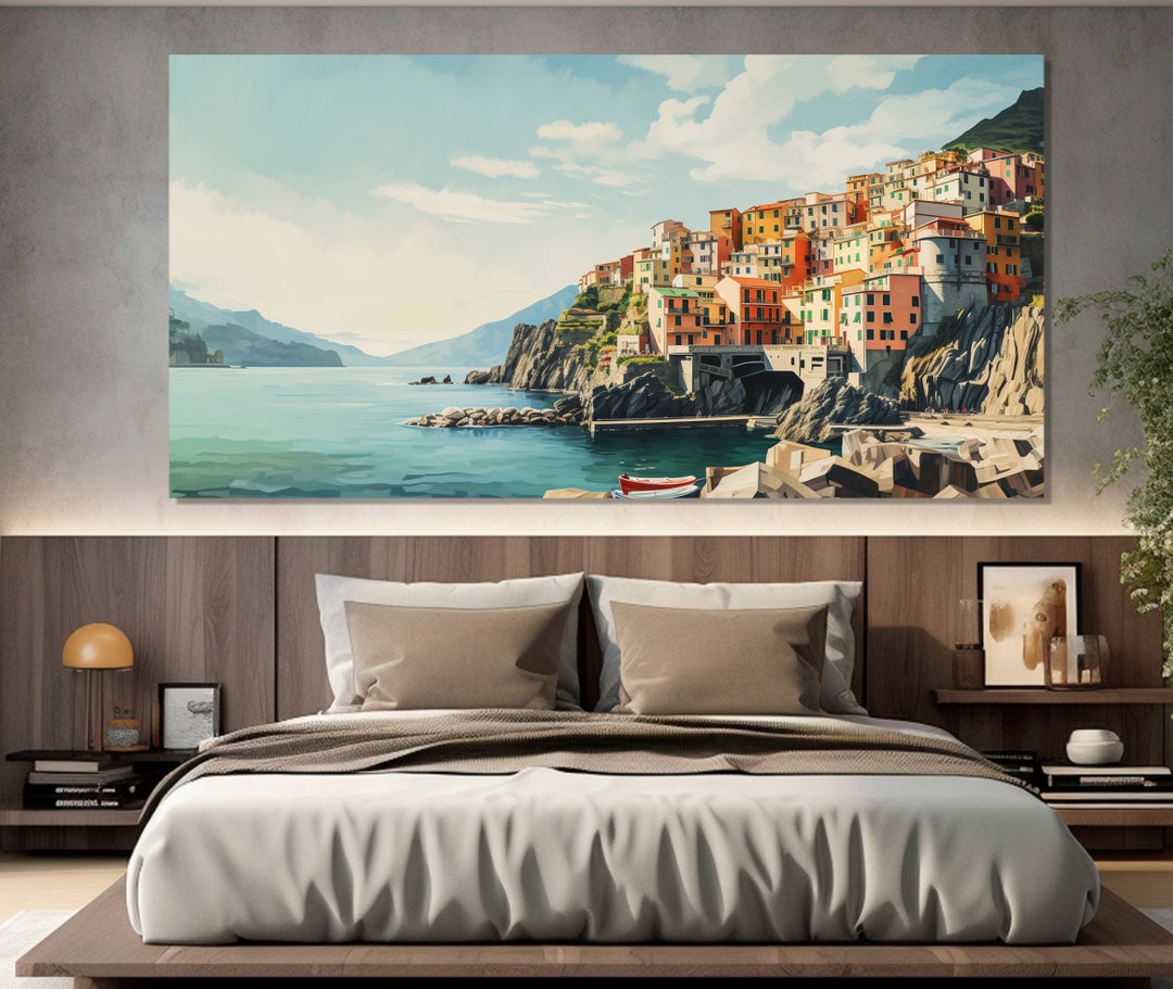 Cinque Terre Painting Printed on Canvas, Beautiful Cinque Terre Village ...