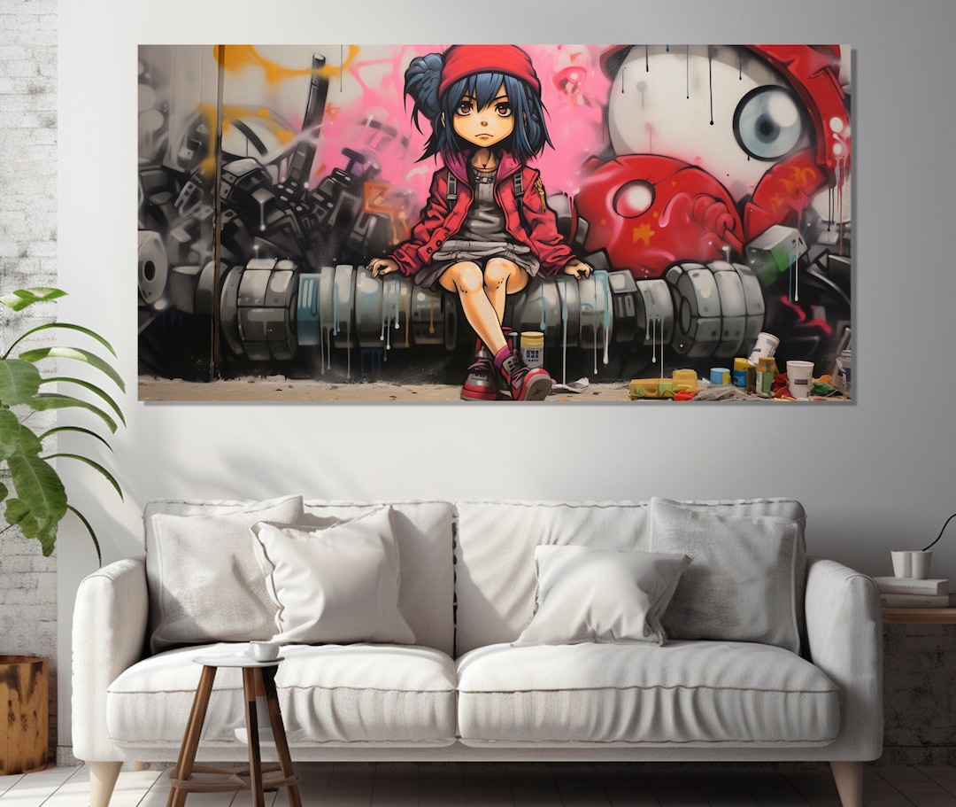Abstract Anime Graffiti Canvas Print, Anime Street Art, Anime Graffiti ...