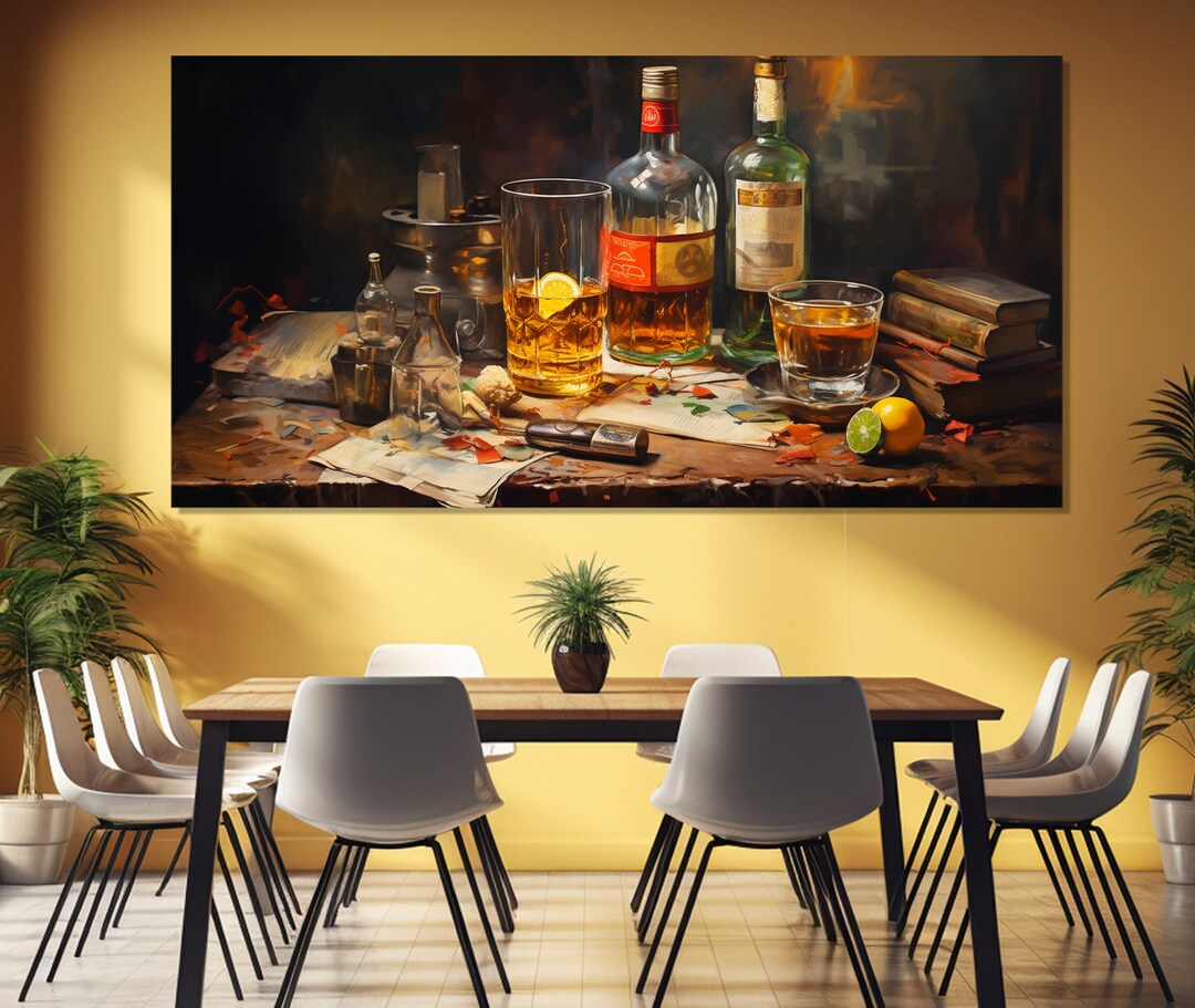 Alcohol Still Life Painting Printed on Canvas, Whiskey Canvas Print ...