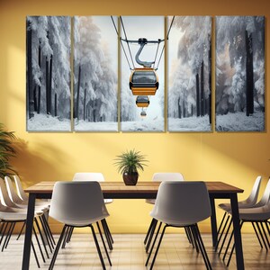 Ski Lift Painting Printed on Canvas, Winter Resort Wall Art, Cable Car ...