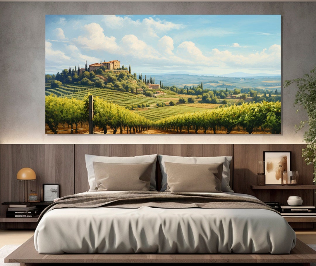 Tuscany Vineyards Painting Printed on Canvas, Tuscany Village Canvas ...