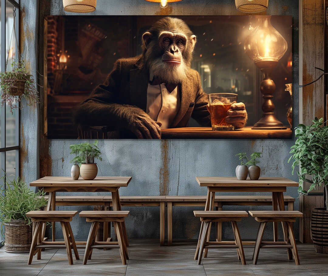 Old Monkey Gentleman in Suit With a Glass of Whiskey Canvas Print ...