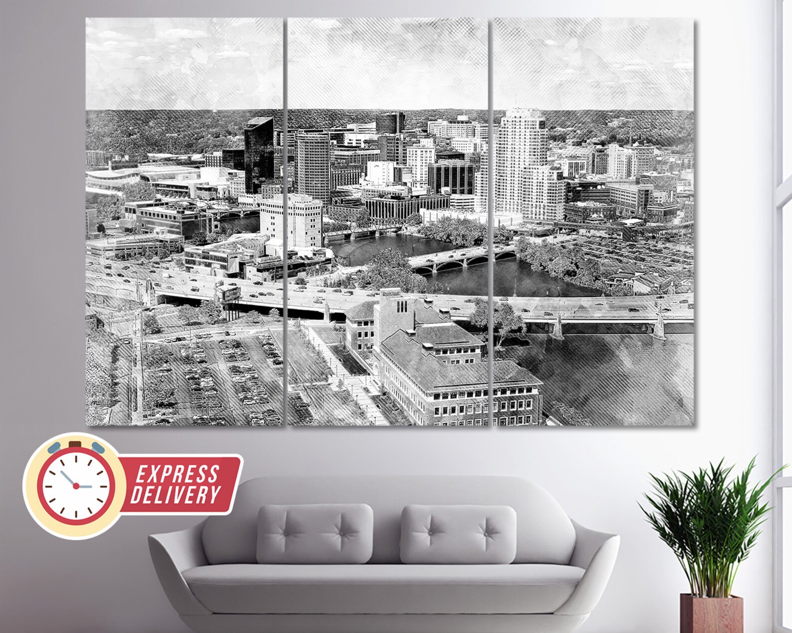 Grand Rapids Skyline, Grand Rapids Canvas, Grand Rapids Paintings ...