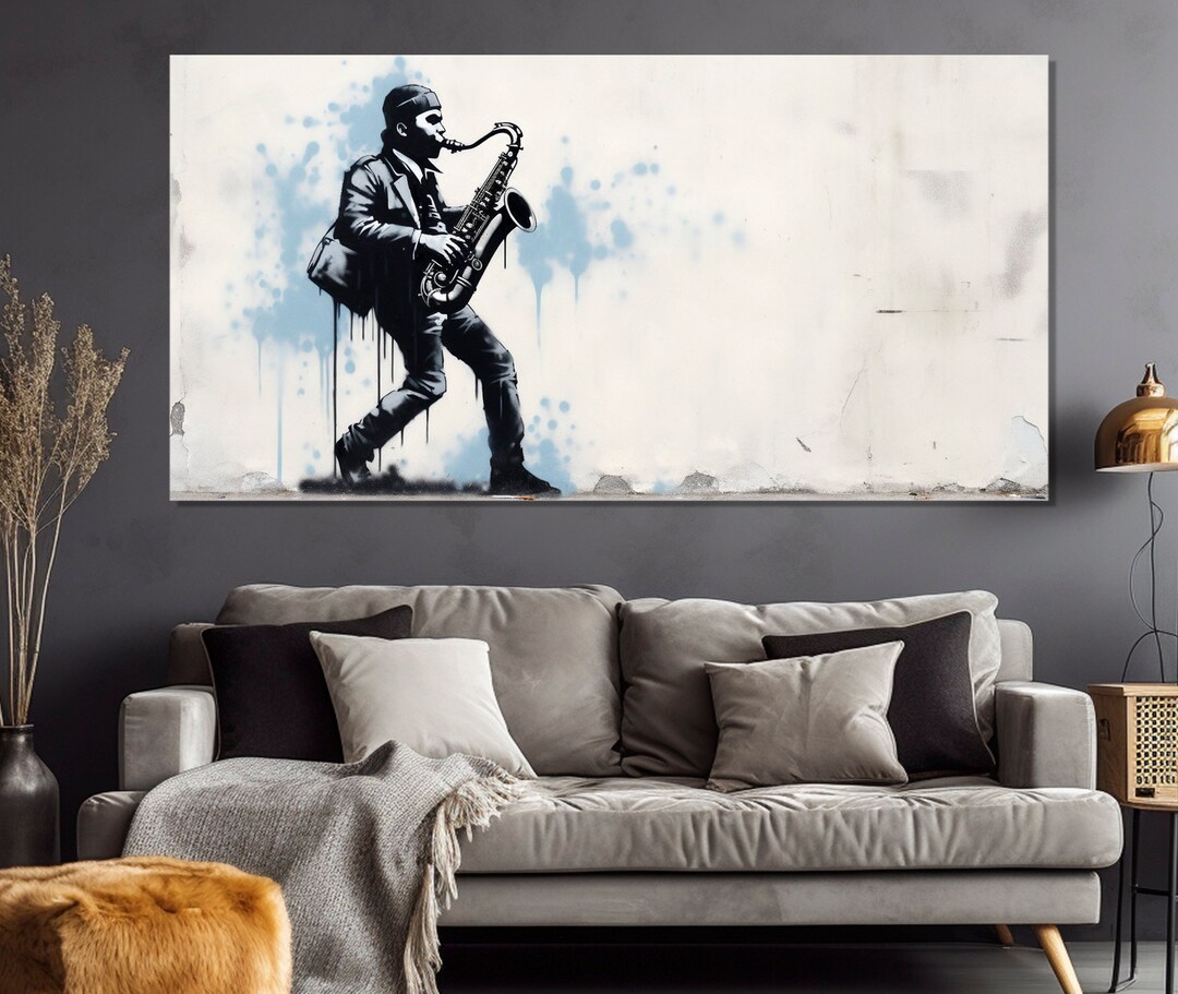 Abstract Saxophonist Graffiti Canvas Print, Saxophone Street Art ...
