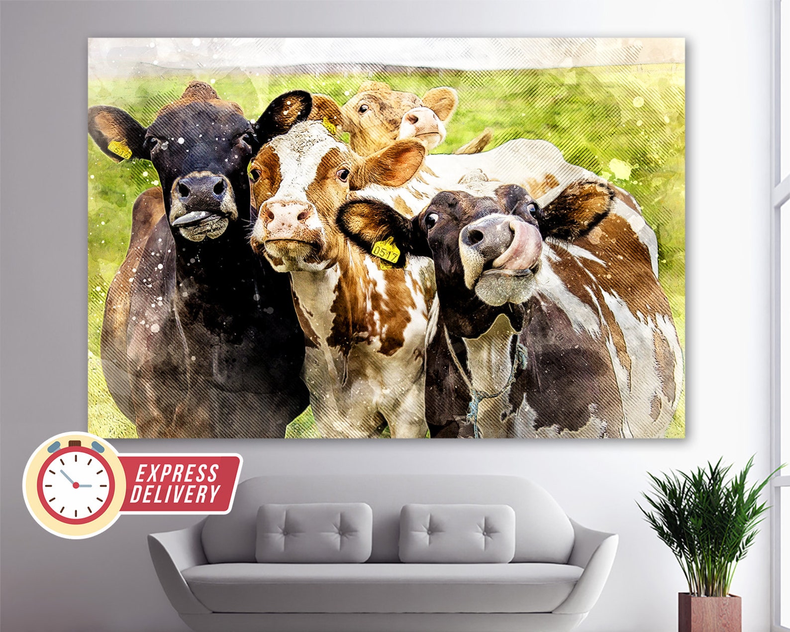 Abstract Cows Canvas Print, Cows Paintings, Cows Print, Cute Cows Print ...