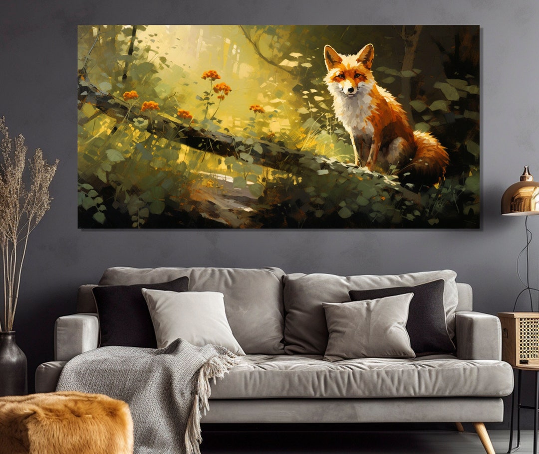 Mystical Fox Painting Printed on Canvas, Fox in Forest Canvas Print ...