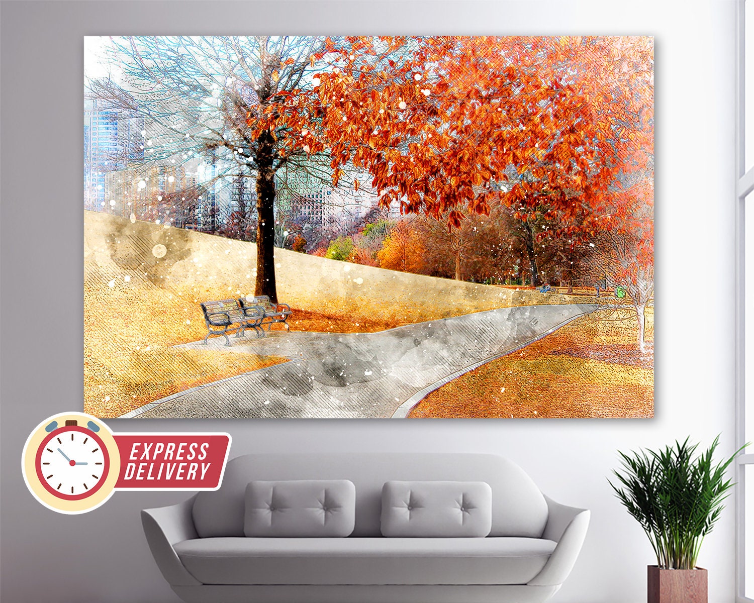 Autumn Park Canvas Artwork Autumn Canvas Art Autumn Print | Etsy