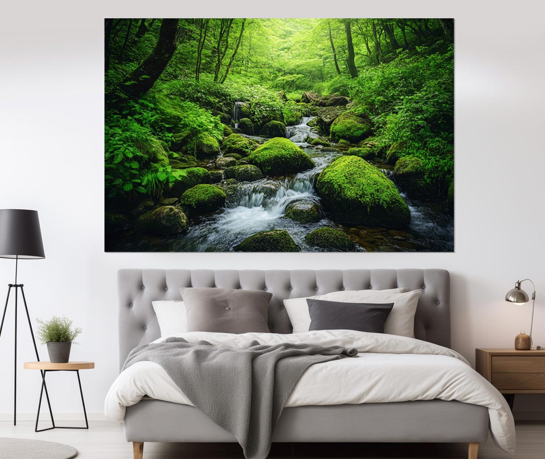 Mountain River in the Forest Canvas Print, Nature Landscape Painting ...