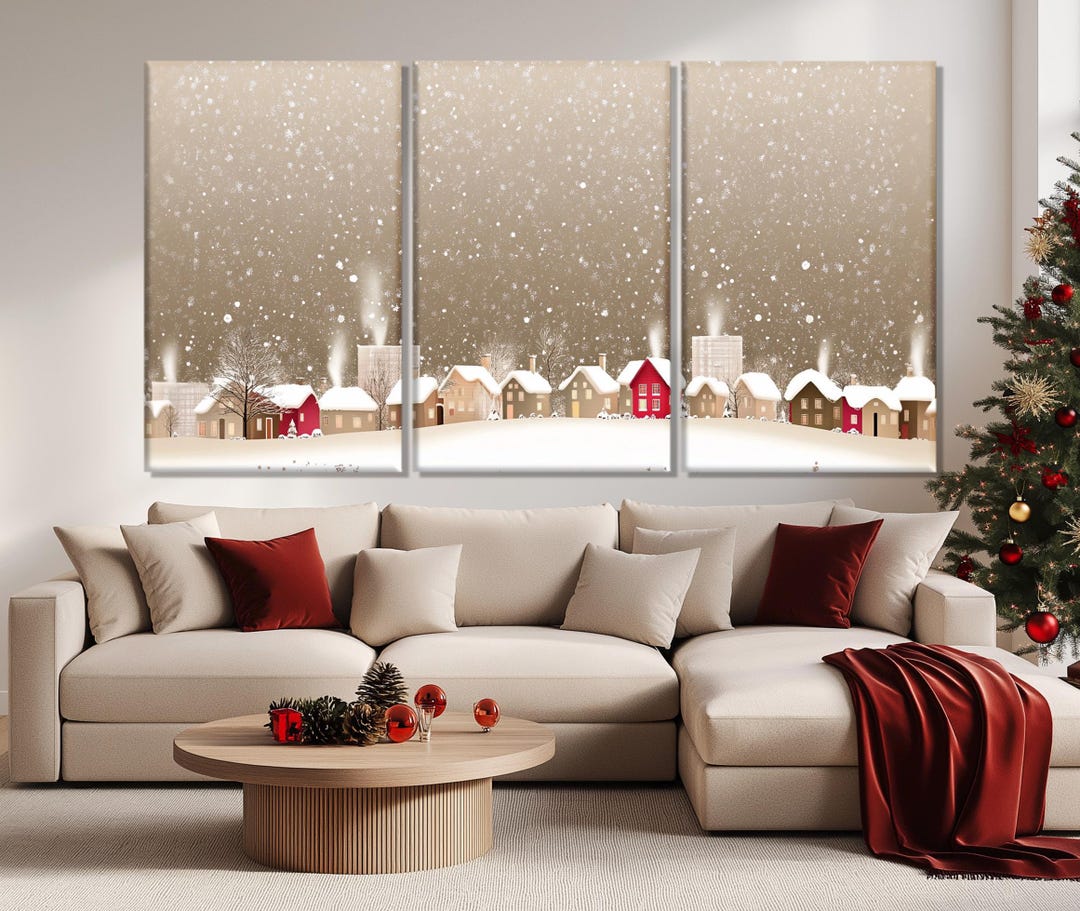 Christmas Wall Art, Christmas Houses Canvas Print, Winter Canvas Art ...