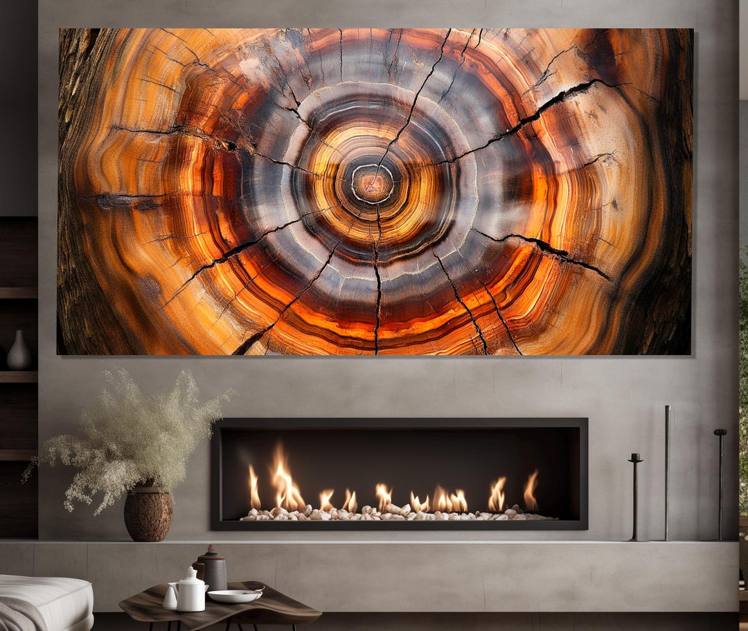 Tree Rings Painting Printed on Canvas, Tree Trunk Poster, Wood Canvas ...