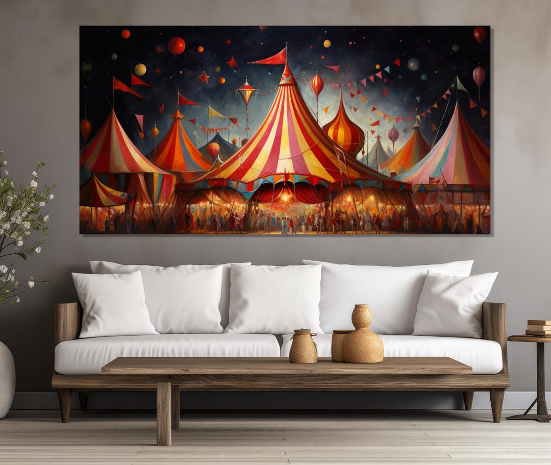 Street Circus Painting Printed on Canvas, Circus Wall Art, Circus Wall ...