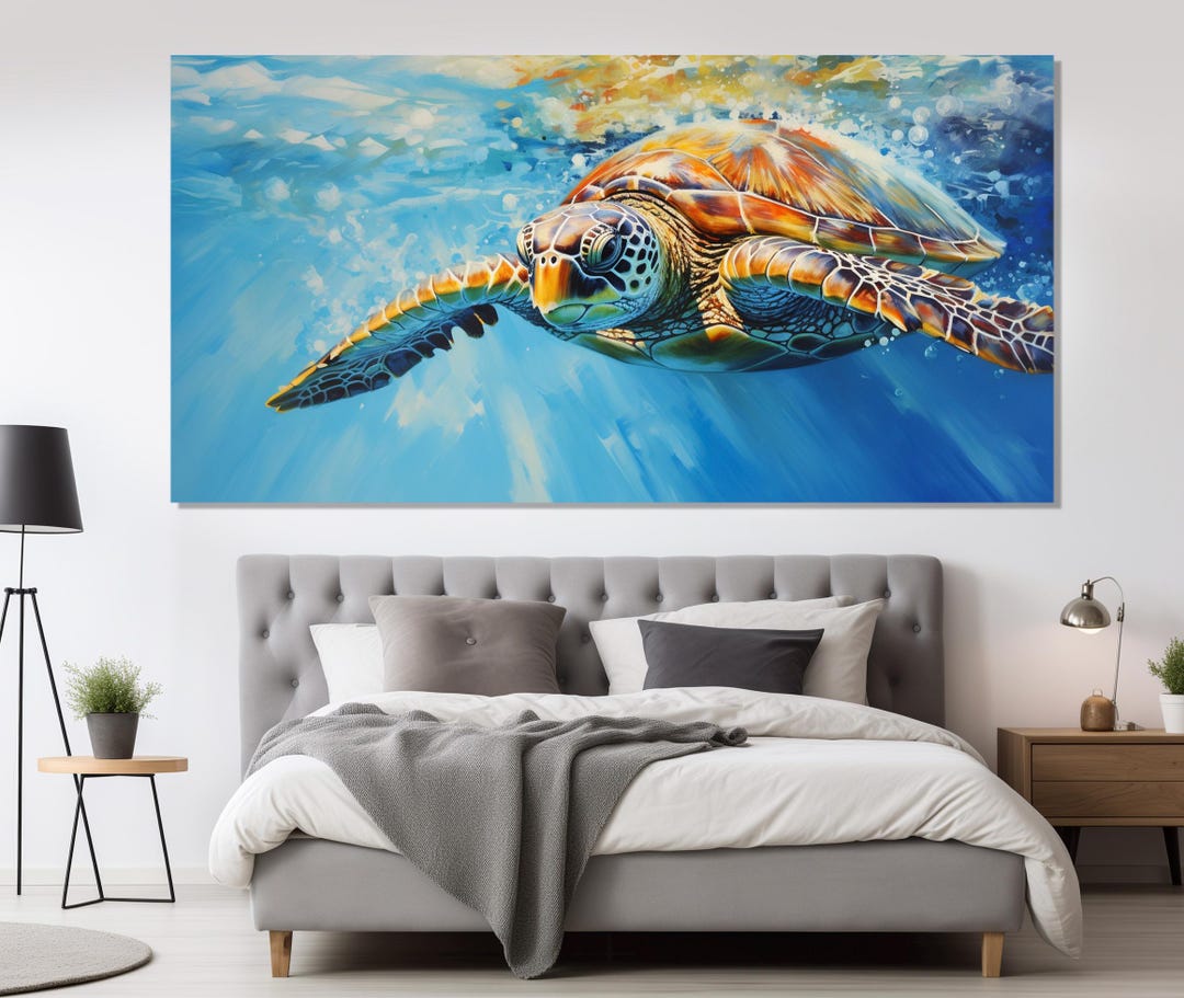 Large Sea Turtle Canvas Print, Turtle Painting, Sea Creatures Wall Art ...