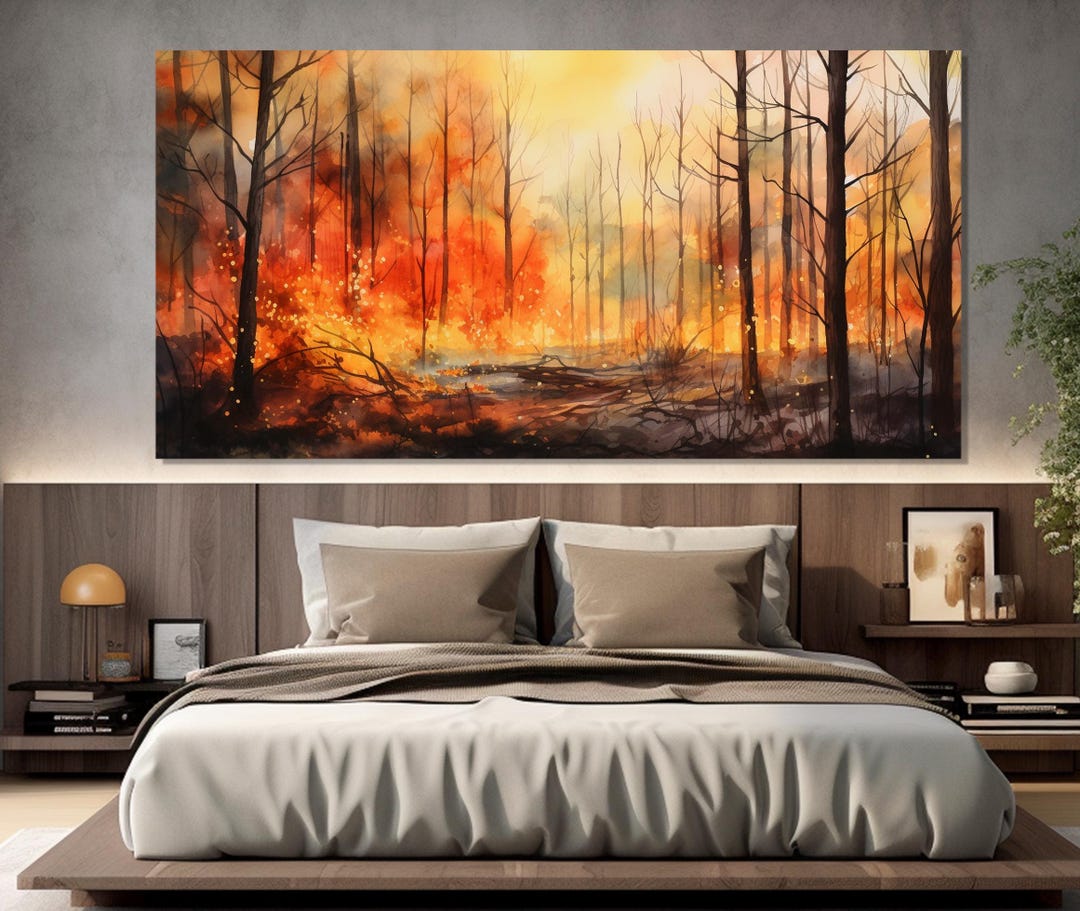 Forest Fire Painting Printed on Canvas, Firefighter Gift, Firefighter ...