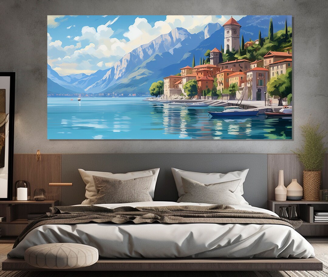 Como Lake Painting Printed on Canvas, Beautiful Como Canvas Print ...