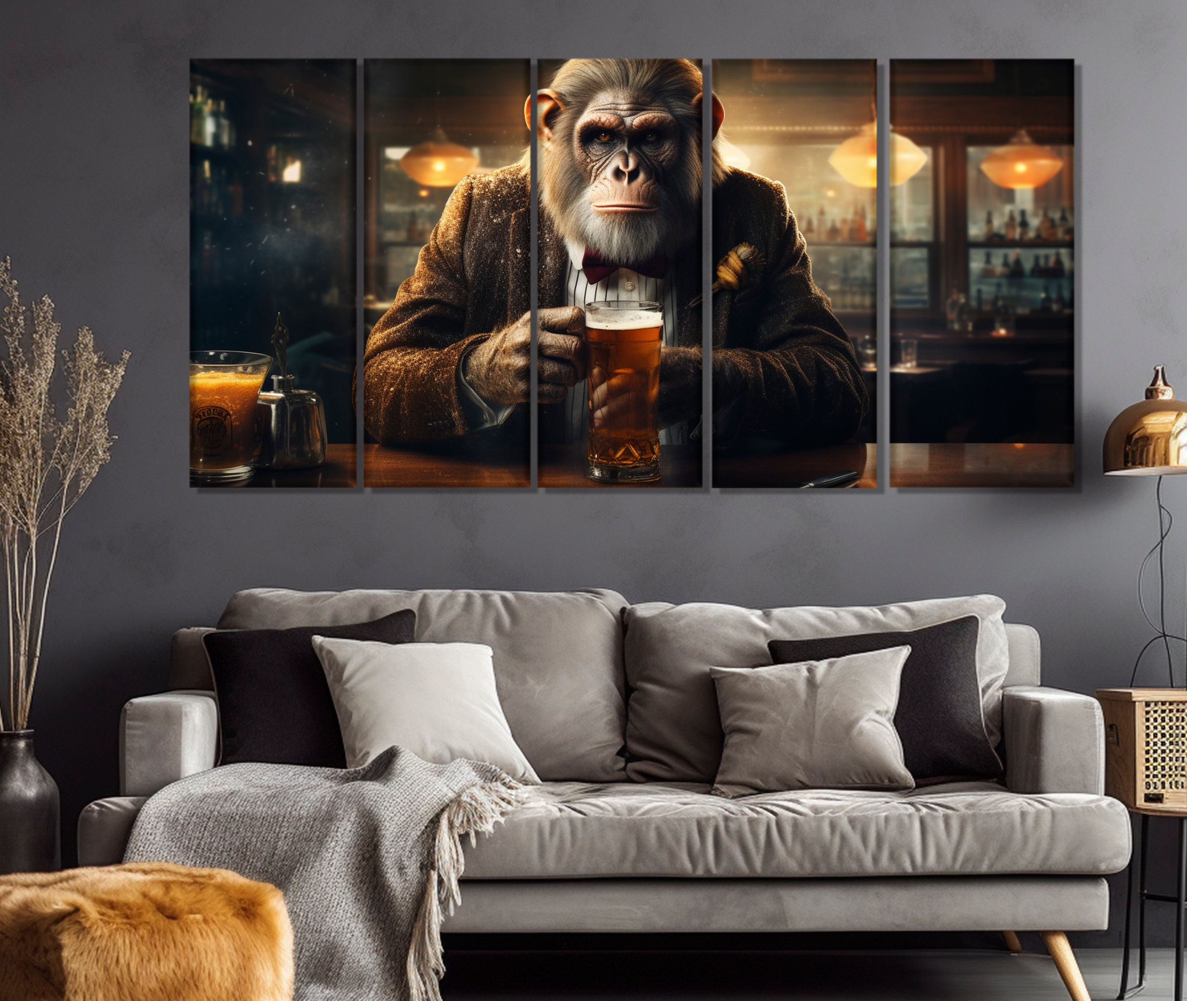 Old Monkey Gentleman in Suit With a Glass of Beer Canvas Print ...