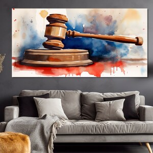 Abstract Judge's Gavel Watercolor Painting Printed on Canvas, Law Wall ...