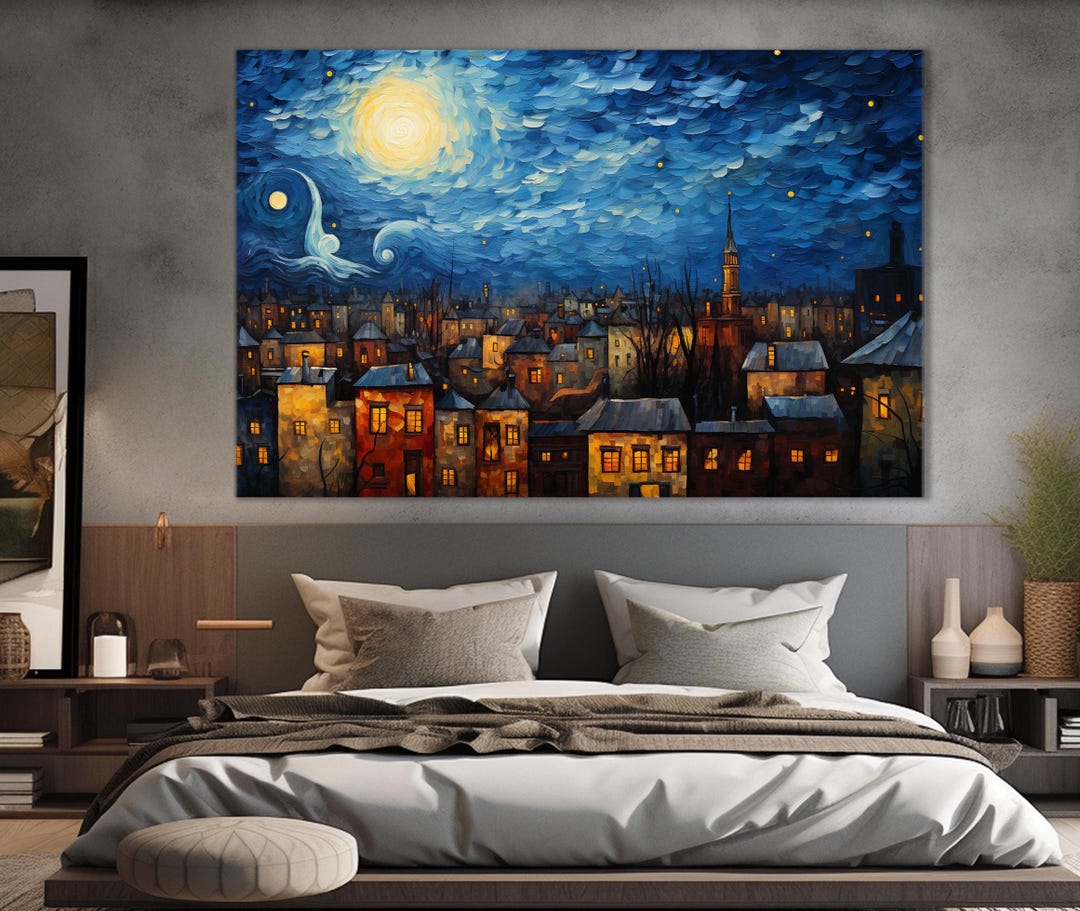 Abstract Bucharest Canvas Print in Van Gogh Starry Night Style ...
